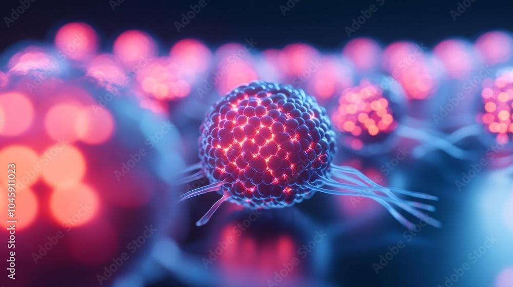 Stem cells forming a new neural network, glowing synapses connecting ...