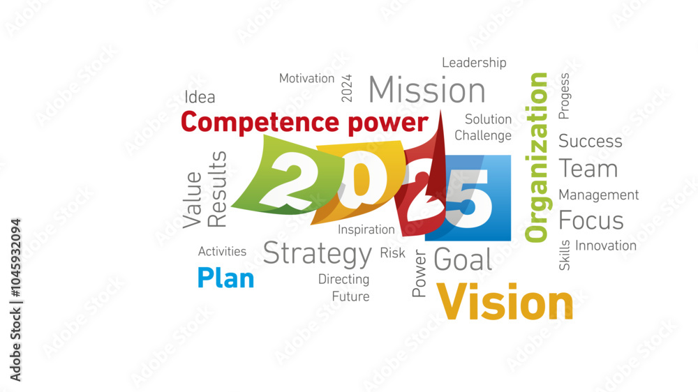Vision New Year 2025 shining colorful word cloud text and calendar ...