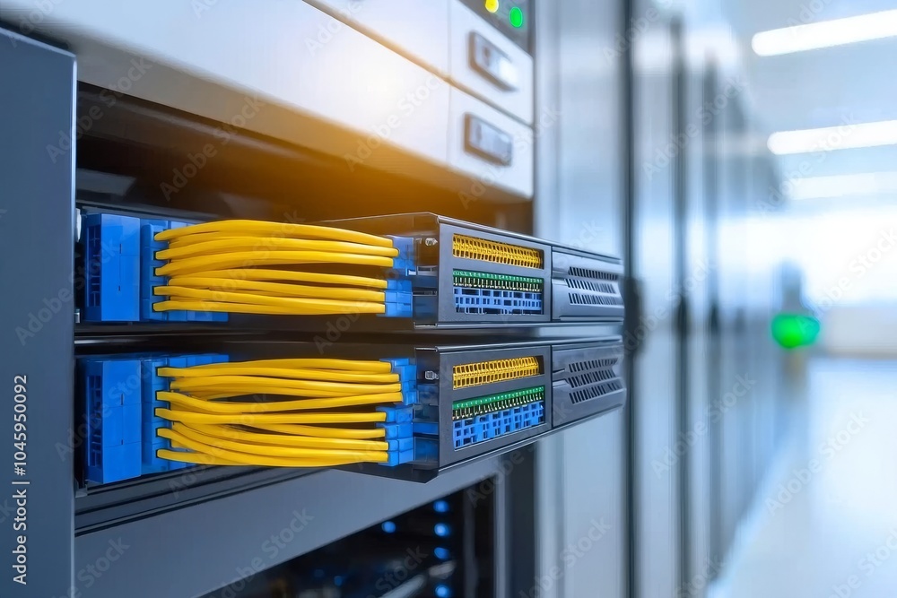 The rack has power outlets on either side, multiple switches and ...