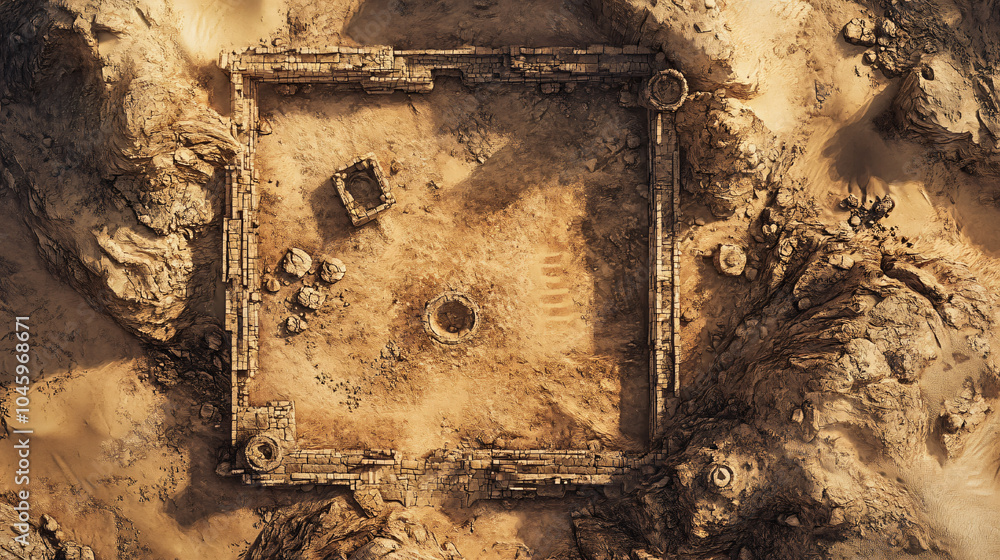 DnD Battlemap Weathered Ancient Ruin: Stone structure in desert. Stock ...