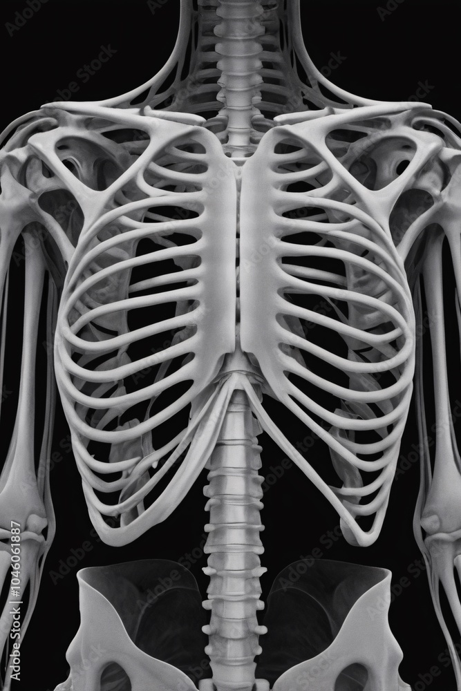 Skeleton, anatomy, bones, ribcage, skull, spine, vertebrae, thorax ...