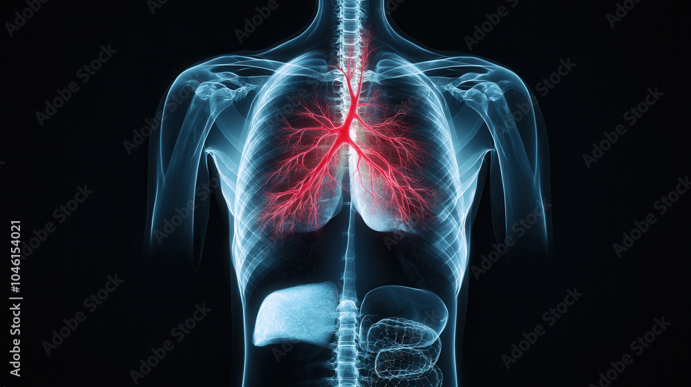 X ray of chest anatomy showing detailed lung structure and vascular ...