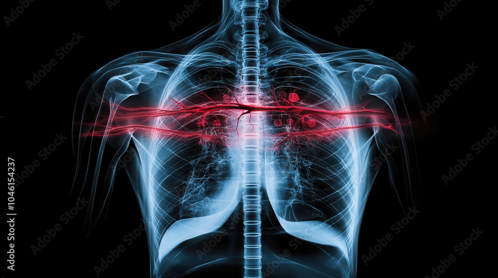 X ray of chest anatomy showing detailed structures with contrast dye ...
