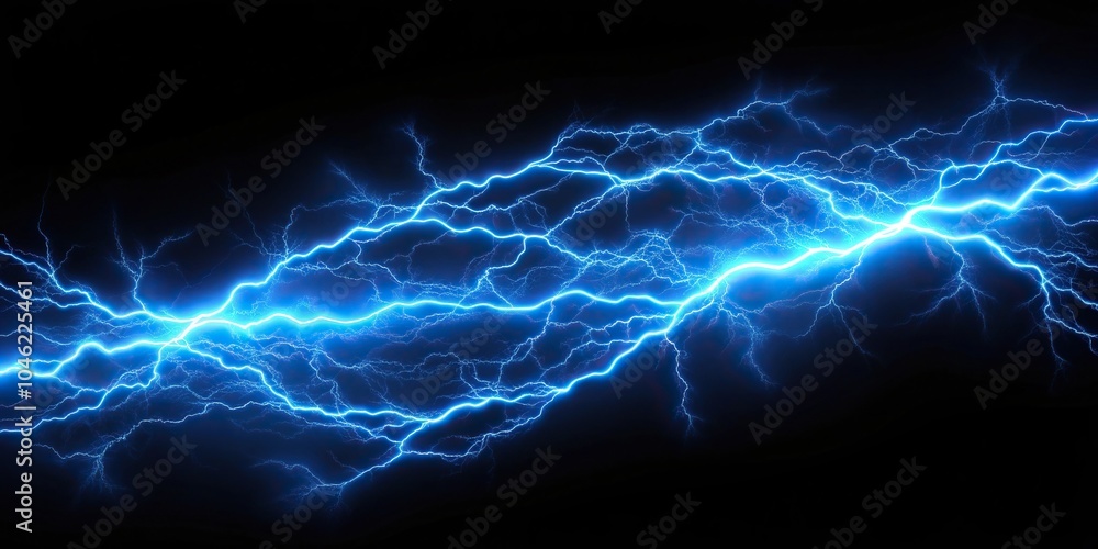 blue lightning overlay on black background with realistic glowing ...