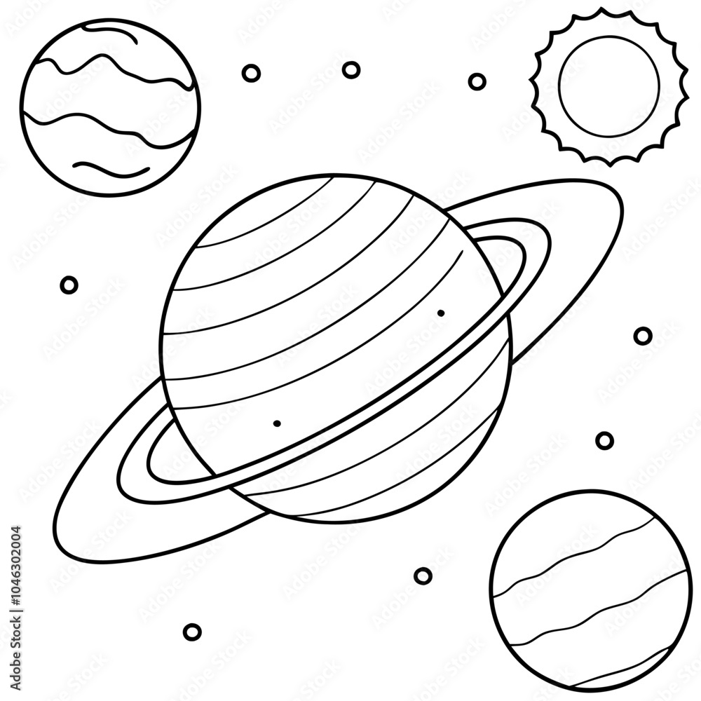 Space planet view scene coloring page vector art illustration coloring ...