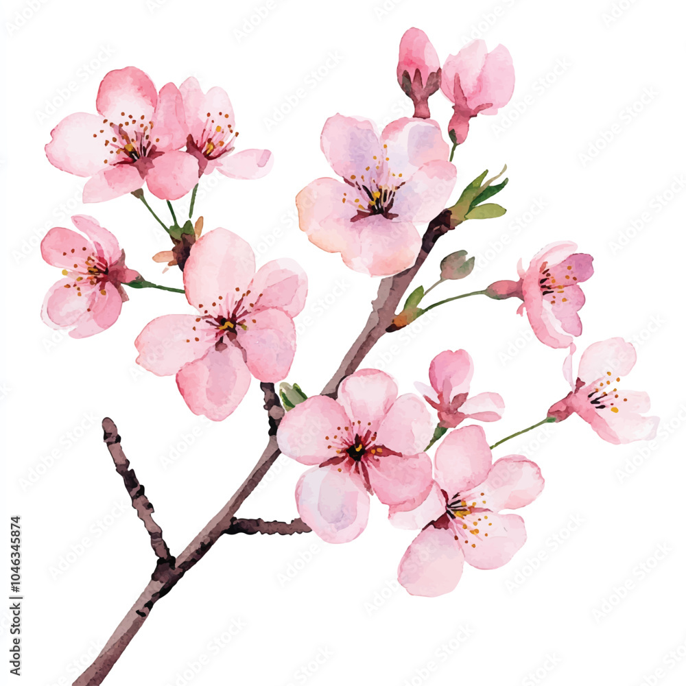 Cherry Blossom watercolor clipart illustration Stock Vector | Adobe Stock