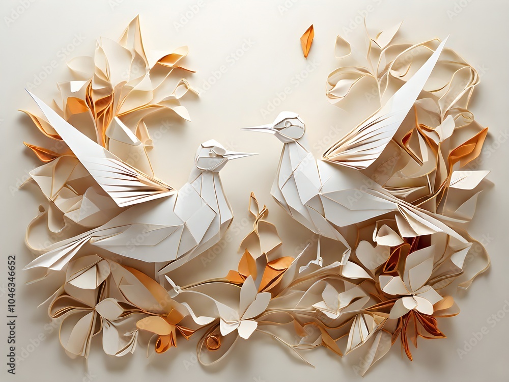 2D paper crafts art depicting white doves flying with olive branches in ...
