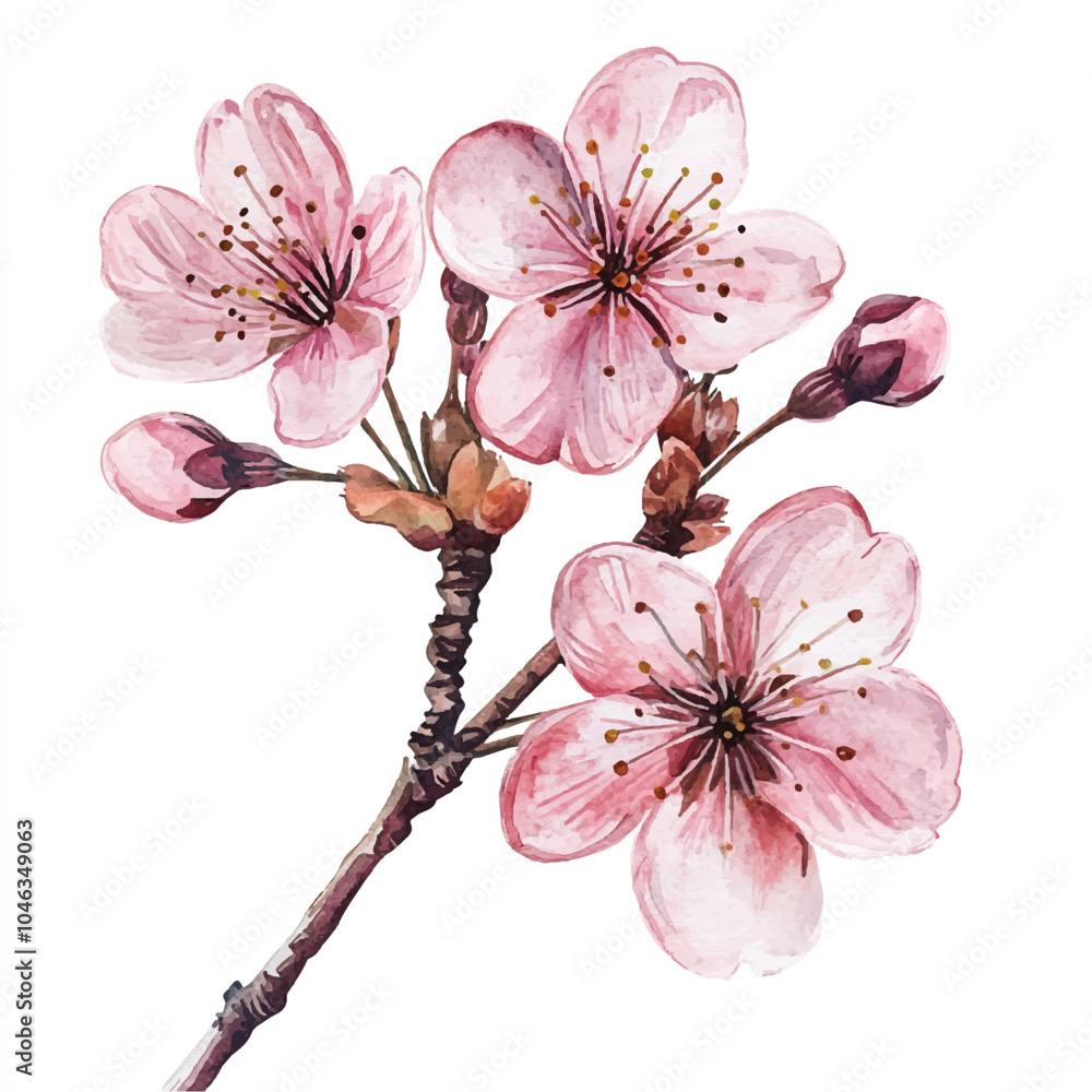 Cherry Blossom watercolor clipart illustration Stock Vector | Adobe Stock