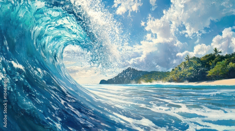 Dynamic Ocean Waves at Reef Break: Turquoise Transparency, Morning ...