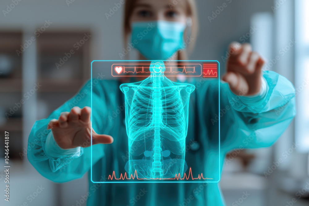 AI-powered holographic medical display concept. A healthcare ...