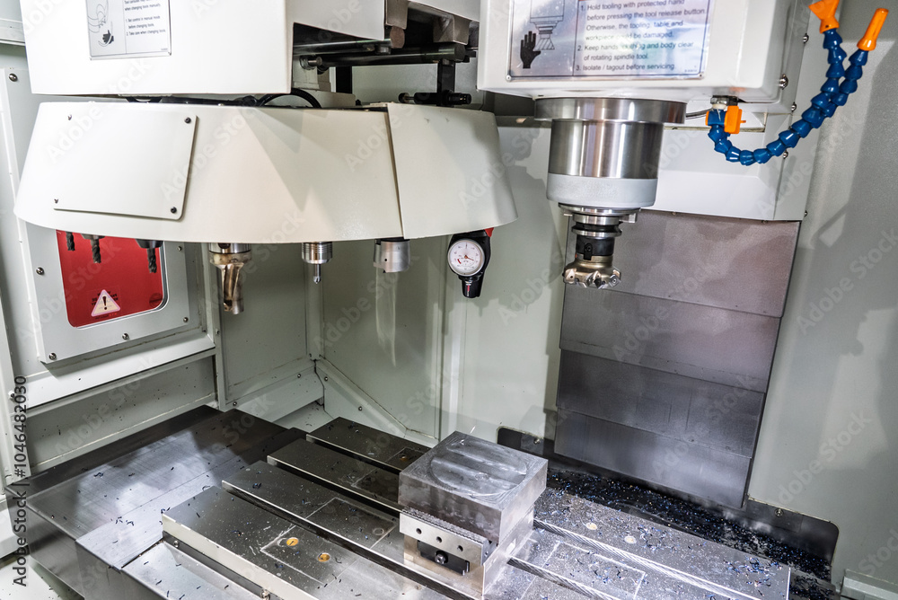 Tool magazine and interior of a CNC milling machine. Milling machining ...