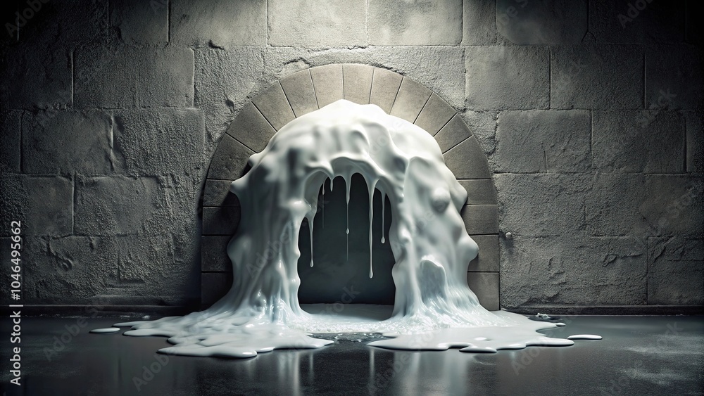White slime oozing out of a hole in the wall with a dark background and ...