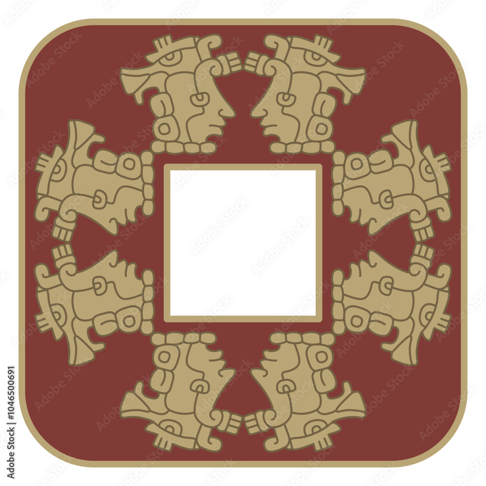 Geometrical ethnic frame with two stylized human heads. Native American ...