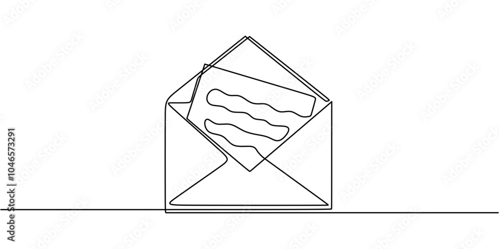 Continuous Line Drawing of Envelope and Letter for Office and Work ...