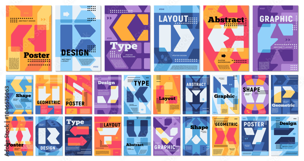 Geometric module typography book covers, alphabet poster layout ...