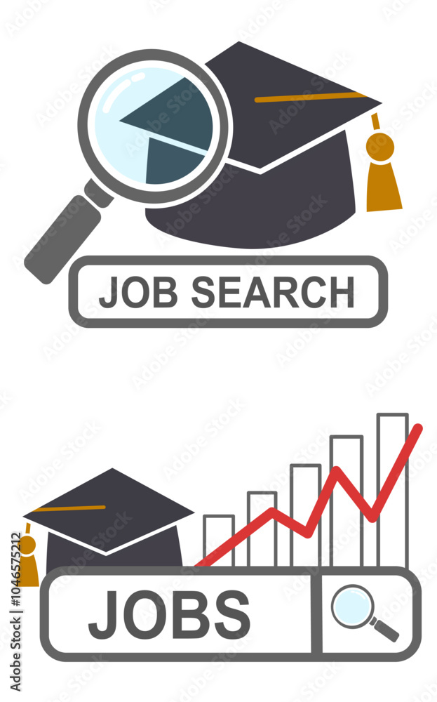 Student searching with magnifying glass and data chart for job hiring ...