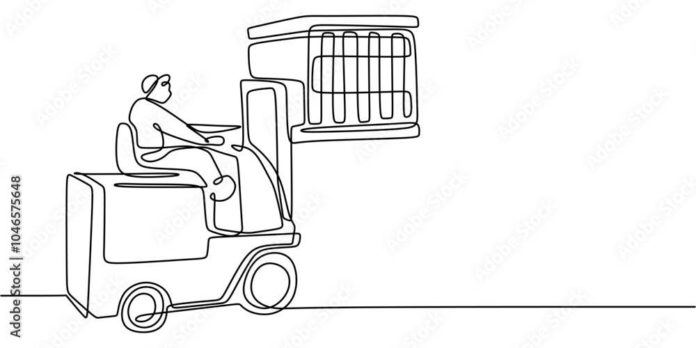 Continuous Line Drawing of Forklift Lifting Pallets for Logistics ...