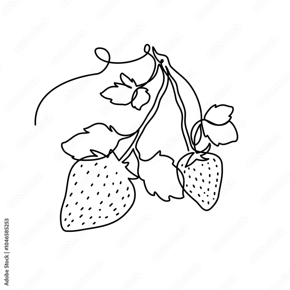 Minimalist Line Drawing Strawberry vector illustration, One continuous ...