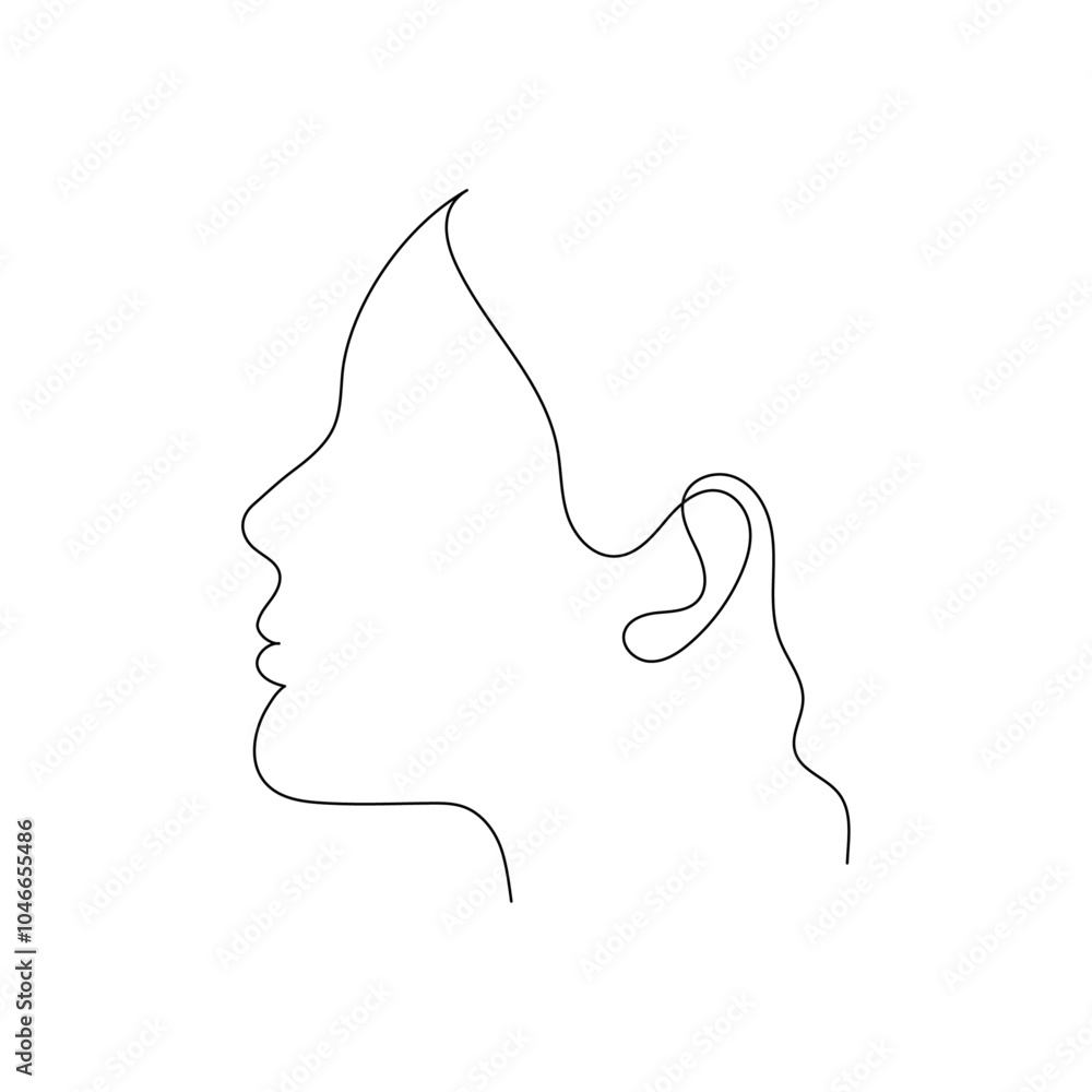 Woman face side profile continuous one line drawing. Portrait female ...