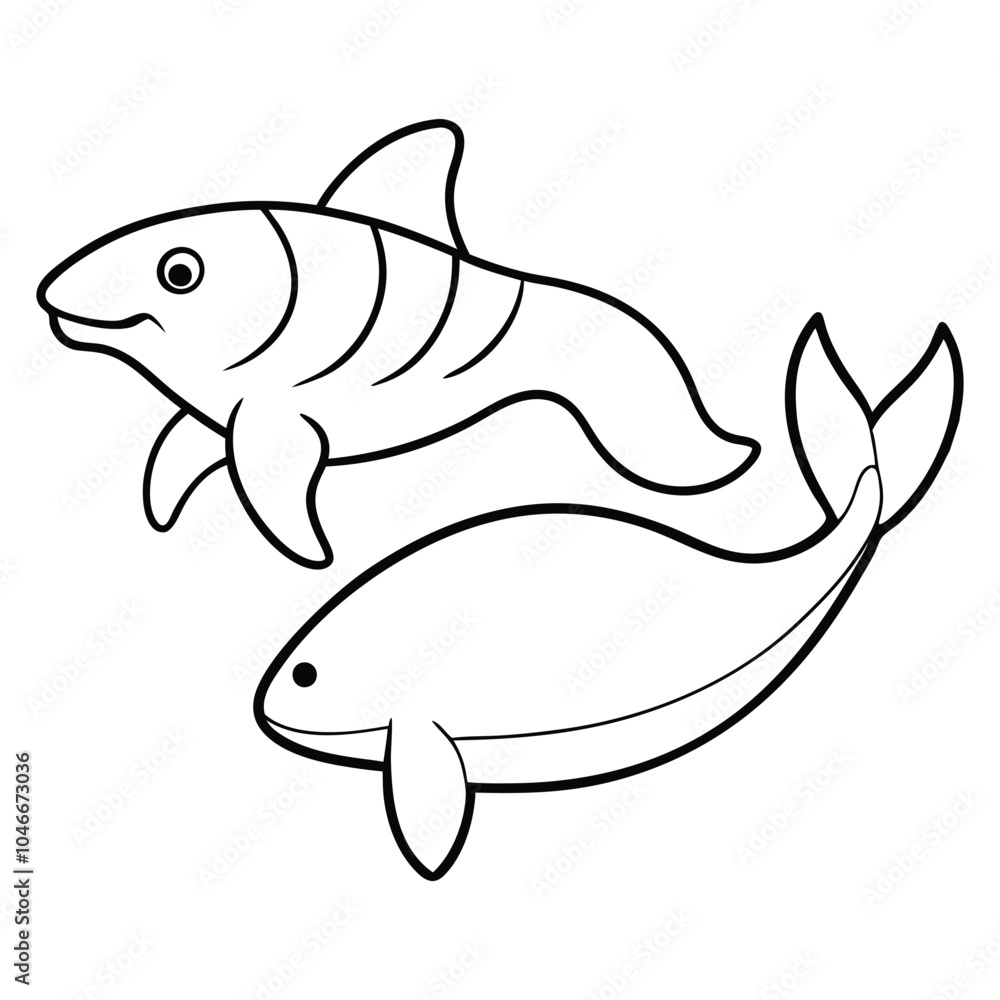 Set vector sea animals hand drawn outline sketch illustration Stock ...