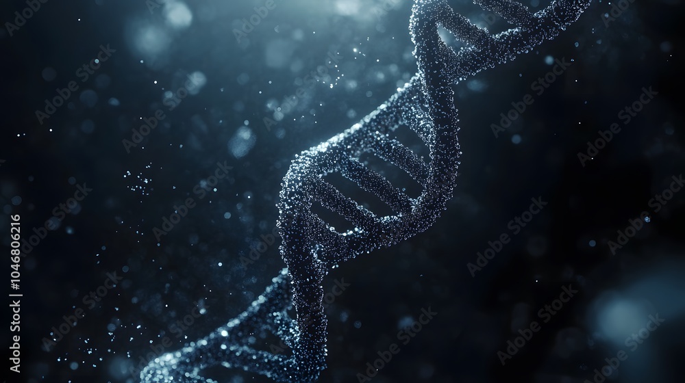 Abstract animated structure of a DNA molecule from particles. Concept ...