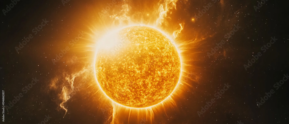 Closeup of Sun Burning Bright in Space with Bright Rays of Light Stock ...