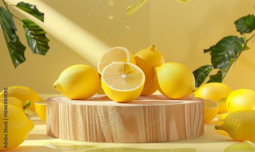 Background lemon podium product fruit platform cosmetic scene display ...