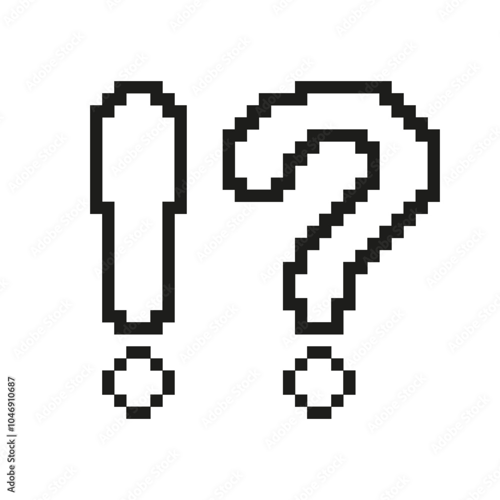 Pixel Art Exclamation And Question Mark Icon. Pixelated Design of ...
