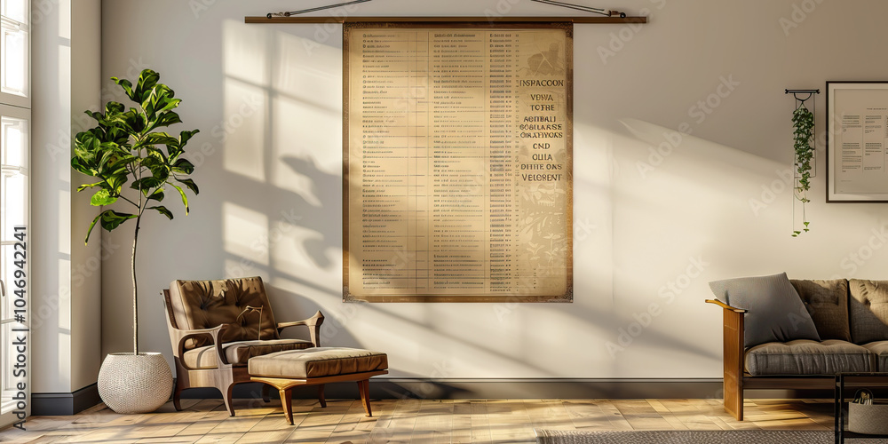 A traditional ancestral chart hanging on the wall, its lines and labels ...