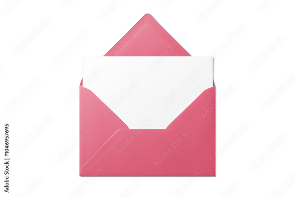 Opened pink envelope mockup with blank paper isolated on a transparent ...