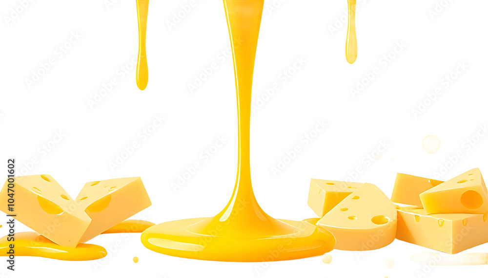 Drip and melt cheese with splash Isolated 3d vector slices with liquid ...