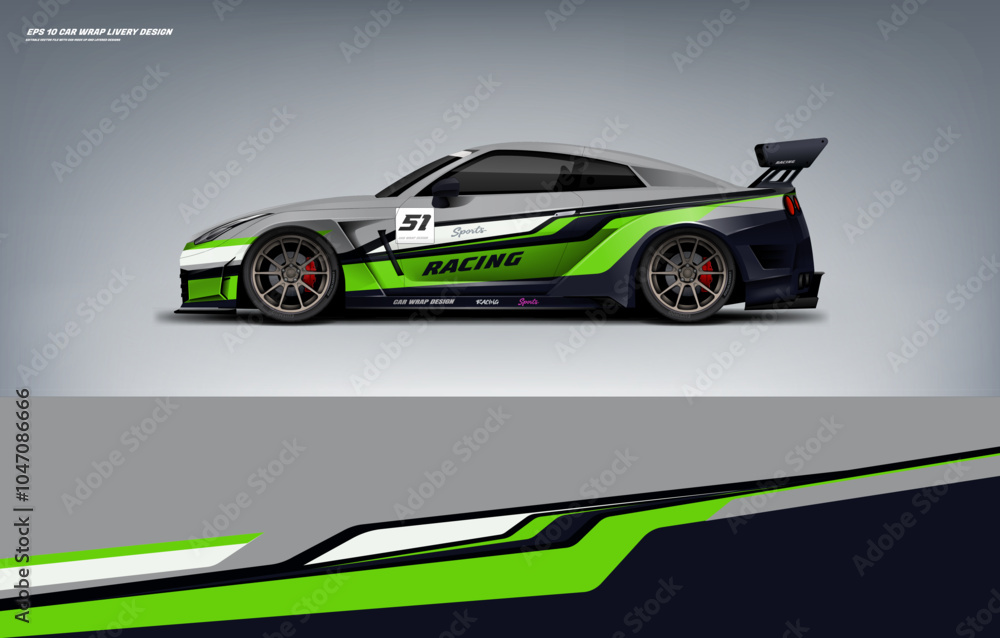 Sporty Car wrap livery design with elegant racing line theme with green ...