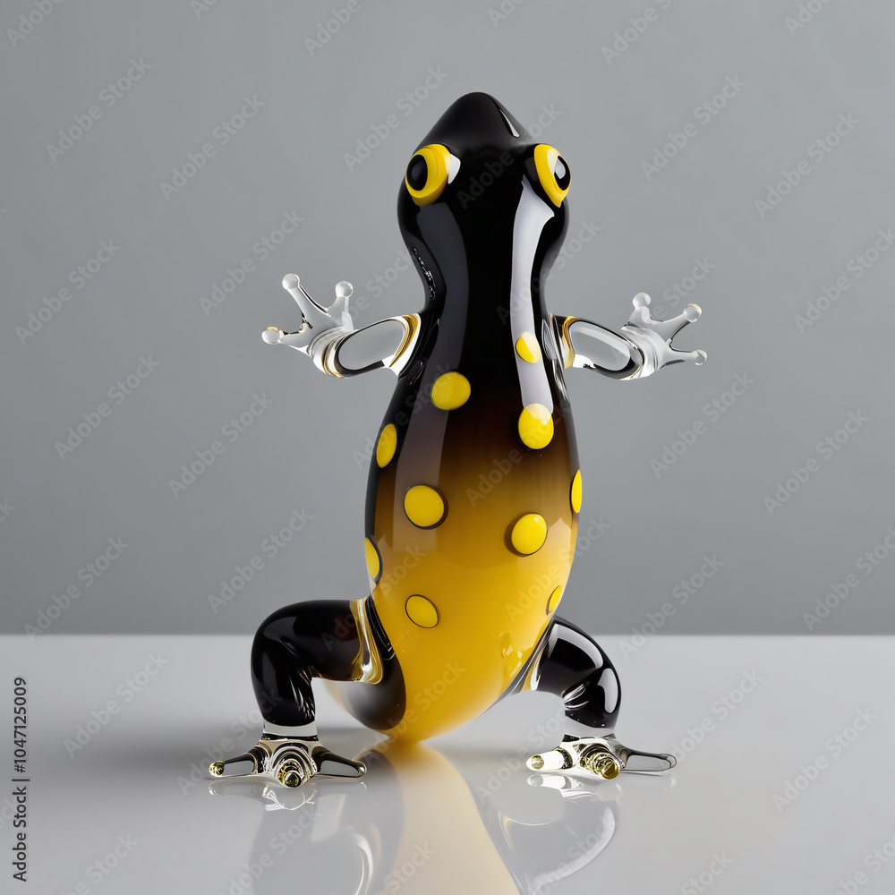 Naturalistic glass spotted salamander sculpture with yellow and brown ...