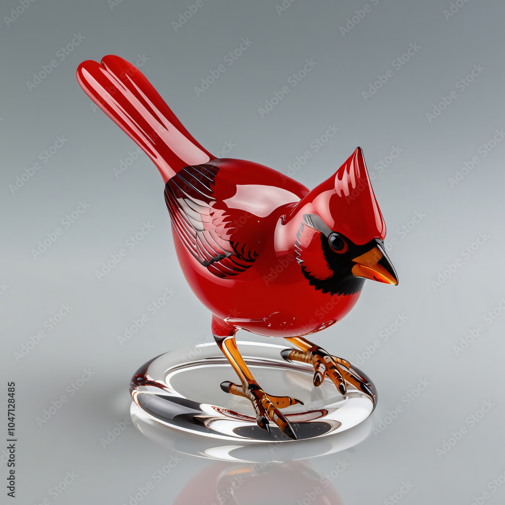 Stylized Glass Sculpture of a Cardinal Bird in Vibrant Red with Black ...