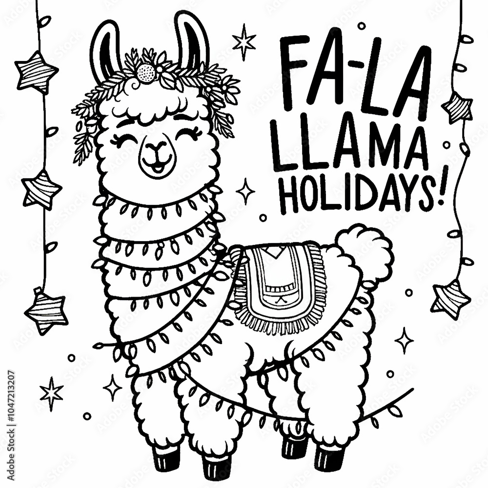 Festive "Fa-La-Llama Holidays" Llama Christmas Coloring Page funny ...