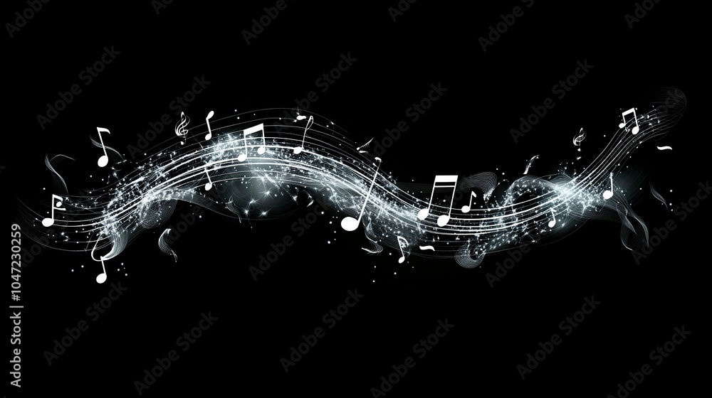Wave of music melody notes with clef. Musical notes stave line pattern ...