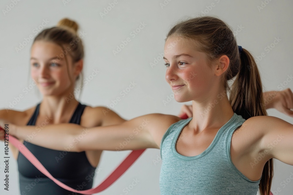 Two women engaged in physical activity wearing a pink ribbon, likely ...