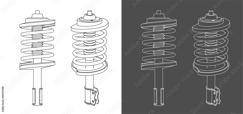 shock absorber vector car suspension. line blueprint technical drawing ...