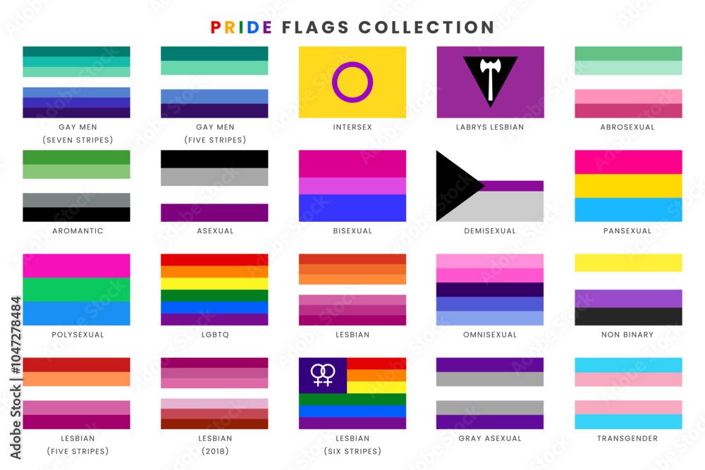 Collection of gender identity pride flags.Vector illustration of sexual ...