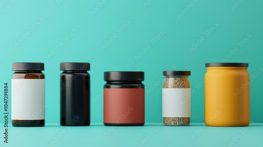 3D rendering of different types of protein supplements like whey ...