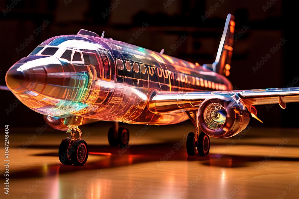 airplane hologram a detailed model of an airplane with rotating Stock ...