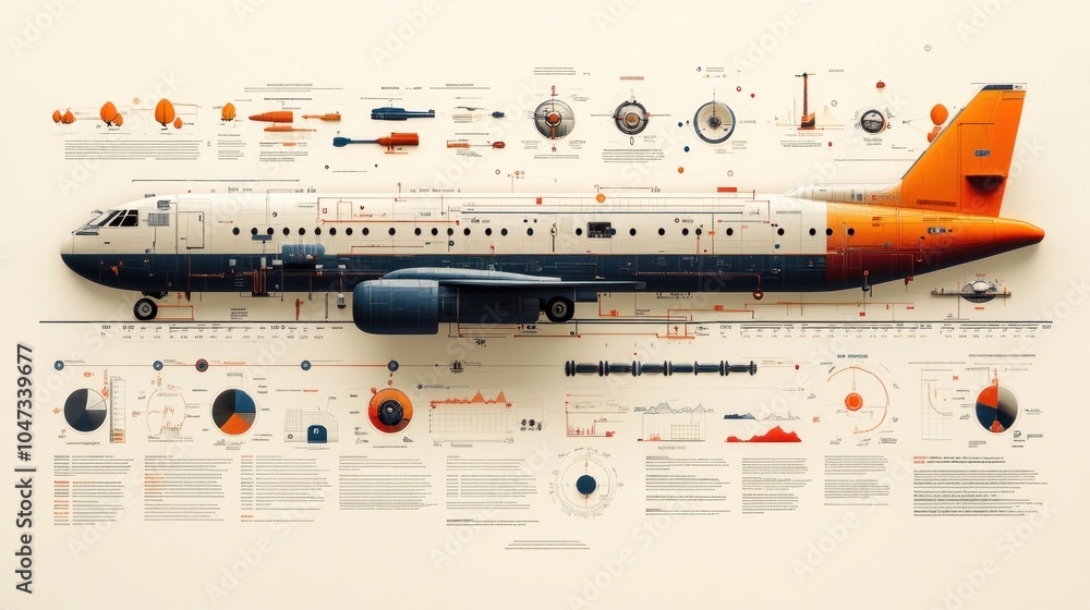 Infographic depicting an airplane with detailed specifications and data ...
