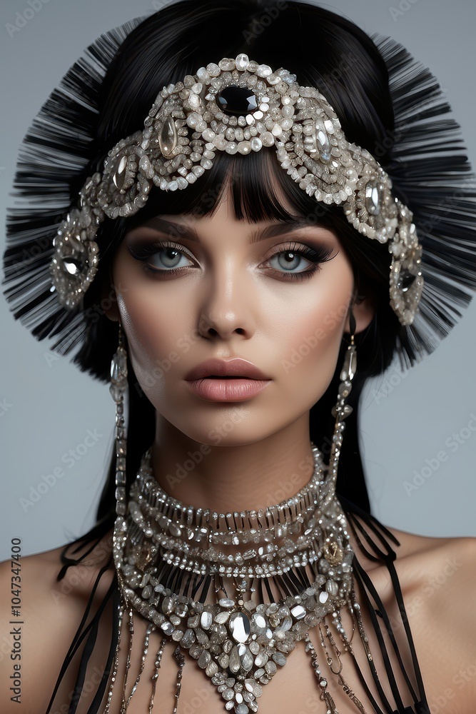 fashion photograph of a model with expressive, sharp, and realistic ...