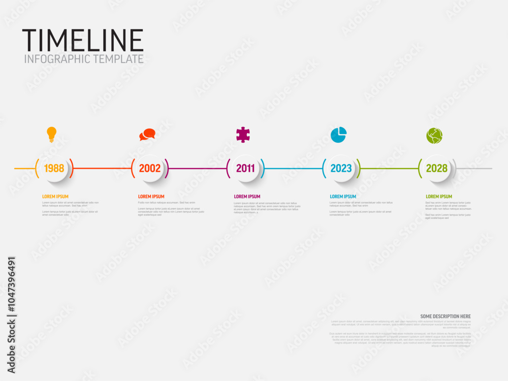 Thin straight line Infogrpahic company timeline diagram template with ...