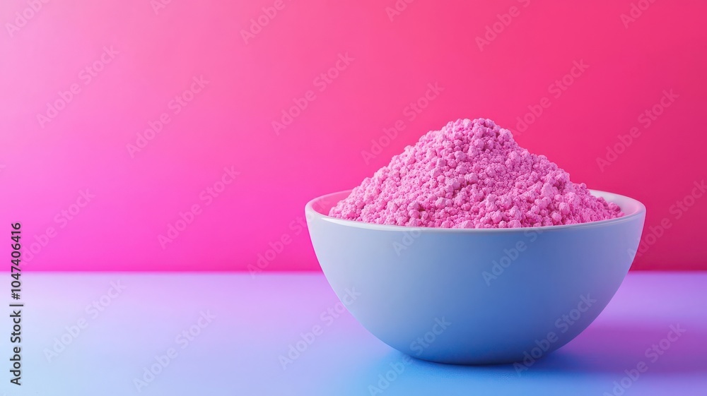 3D rendering of whey protein powder dissolving in water, soft glowing ...