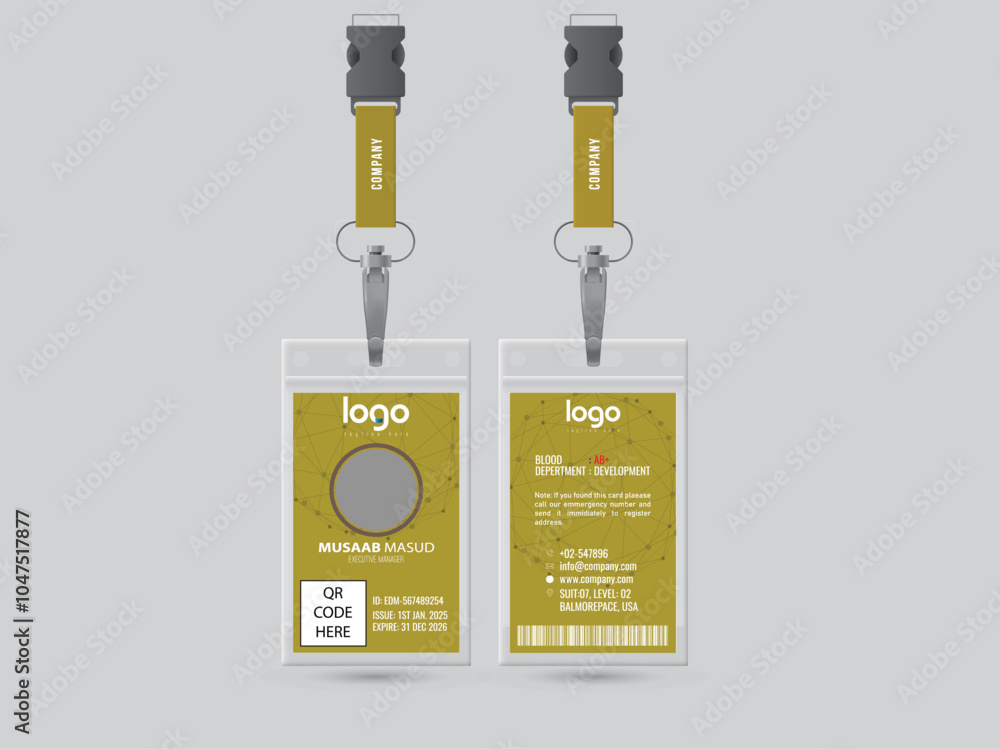 Simple minimalist ID Card Design for Employee Stock Vector | Adobe Stock