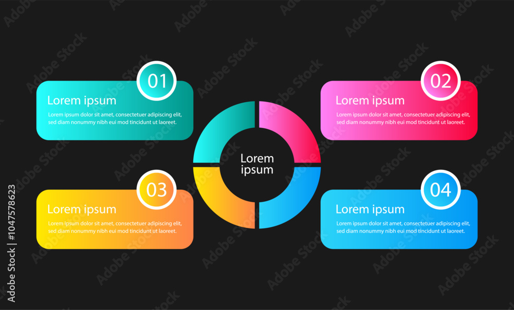 Infographic 4 Elements Template. Pie Chart and Text Boxes. Stock Vector ...