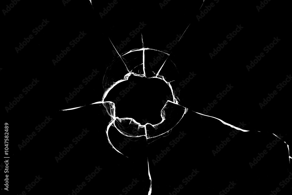 bullet hole on glass black background for overlay, transparent window ...