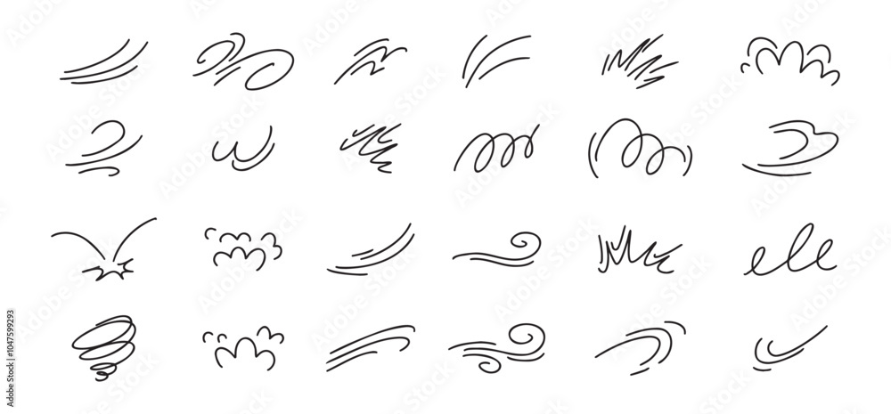Doodle line wind moving set. Breath of the typhoon. Flat wind moves ...