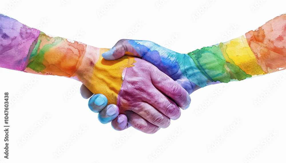 handshake of two hands colored in lgbt and gay community rainbow colors ...